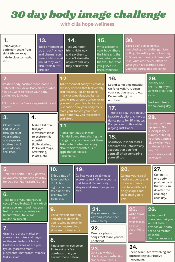 30 Day Body Positive Challenge to Help Heal Body Image - itscillahope.com